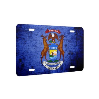 Black Grunge Michigan State Flag License Plate | Zazzle