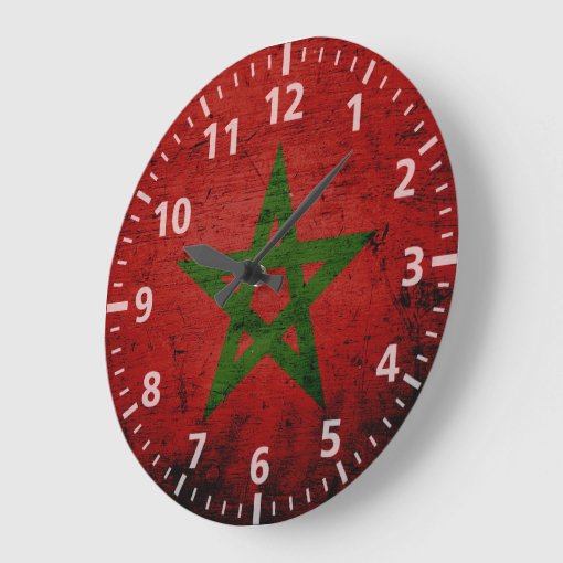 Black Grunge Morocco Flag Large Clock | Zazzle