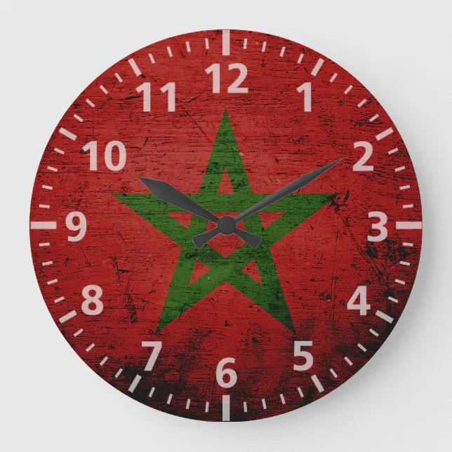 Black Grunge Morocco Flag Large Clock | Zazzle