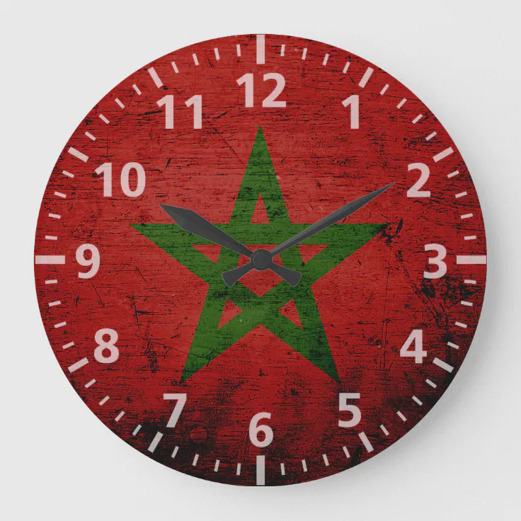 Black Grunge Morocco Flag Large Clock | Zazzle