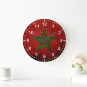 Black Grunge Morocco Flag Large Clock | Zazzle