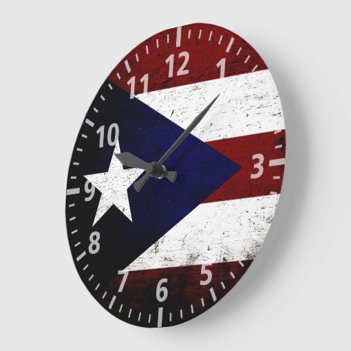 Black Grunge Puerto Rico Flag Large Clock | Zazzle