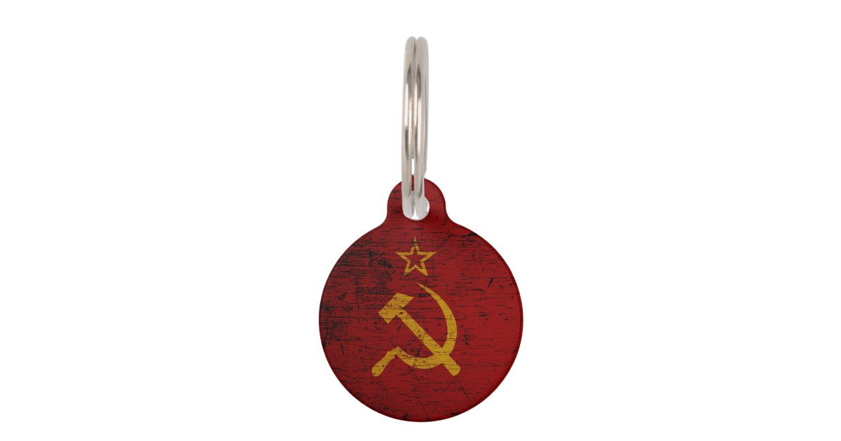 Black Grunge Soviet Union Flag Pet Name Tag | Zazzle