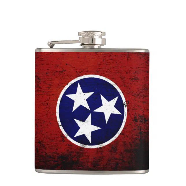 Black Grunge Tennessee State Flag Flask | Zazzle