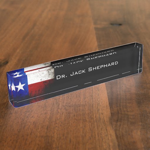 Black Grunge Texas State Flag Nameplate | Zazzle