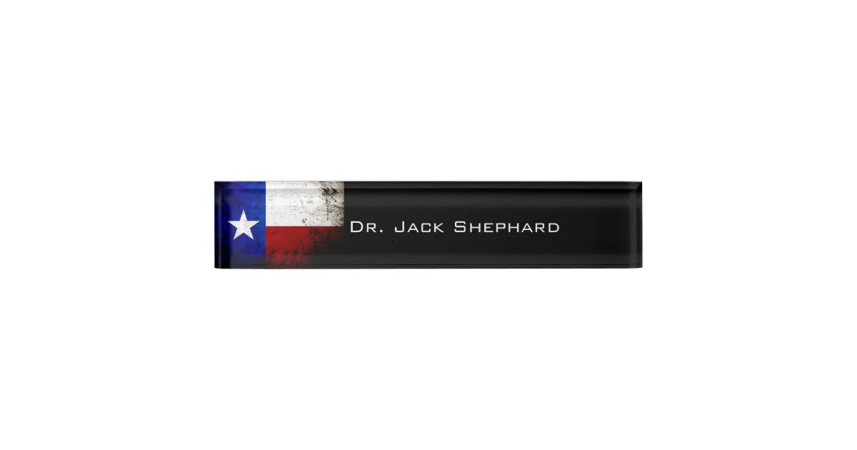 Black Grunge Texas State Flag Nameplate | Zazzle
