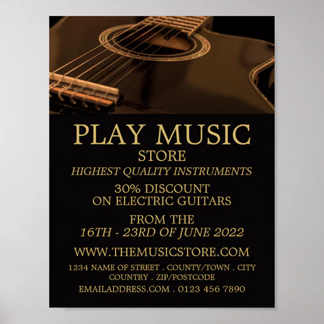 Black Guitar, Musical Instrument Store Poster | Zazzle