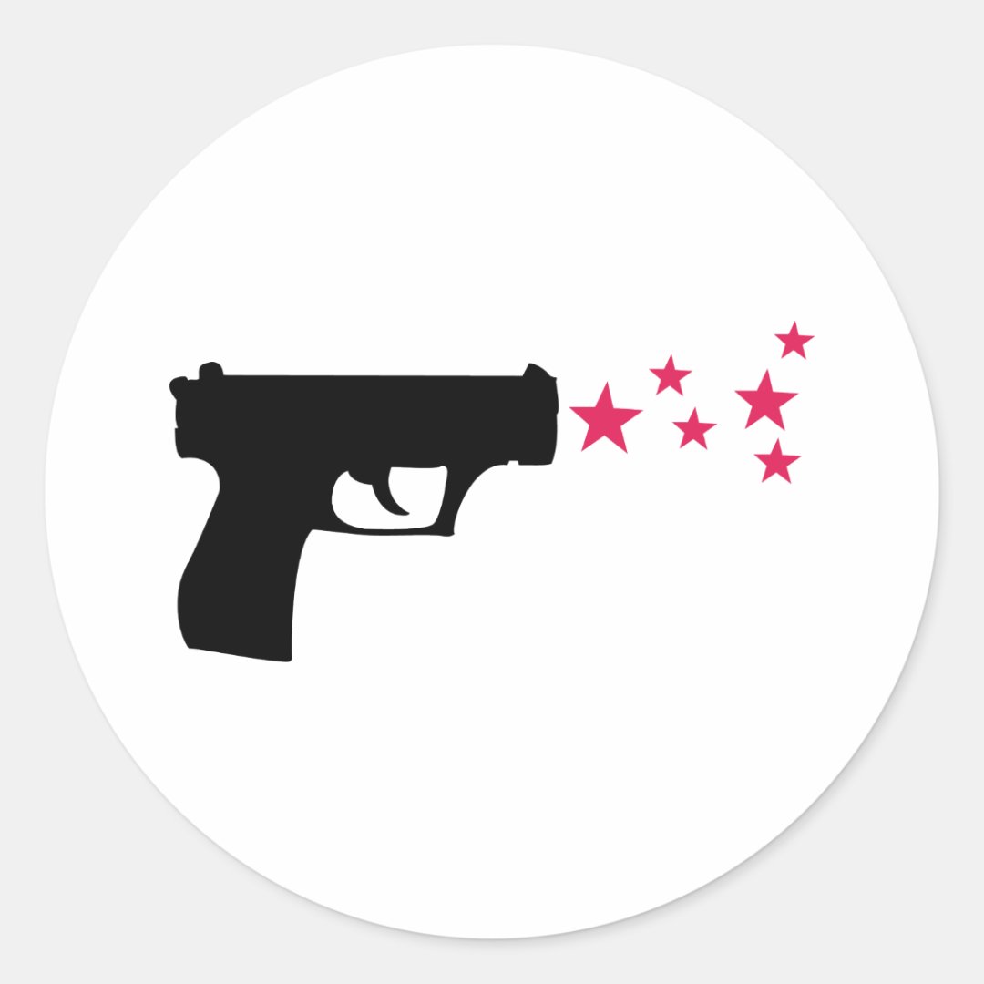 black gun star pistol stars classic round sticker | Zazzle