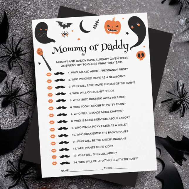 Black Halloween Baby Shower Guess Who Game Card | Zazzle