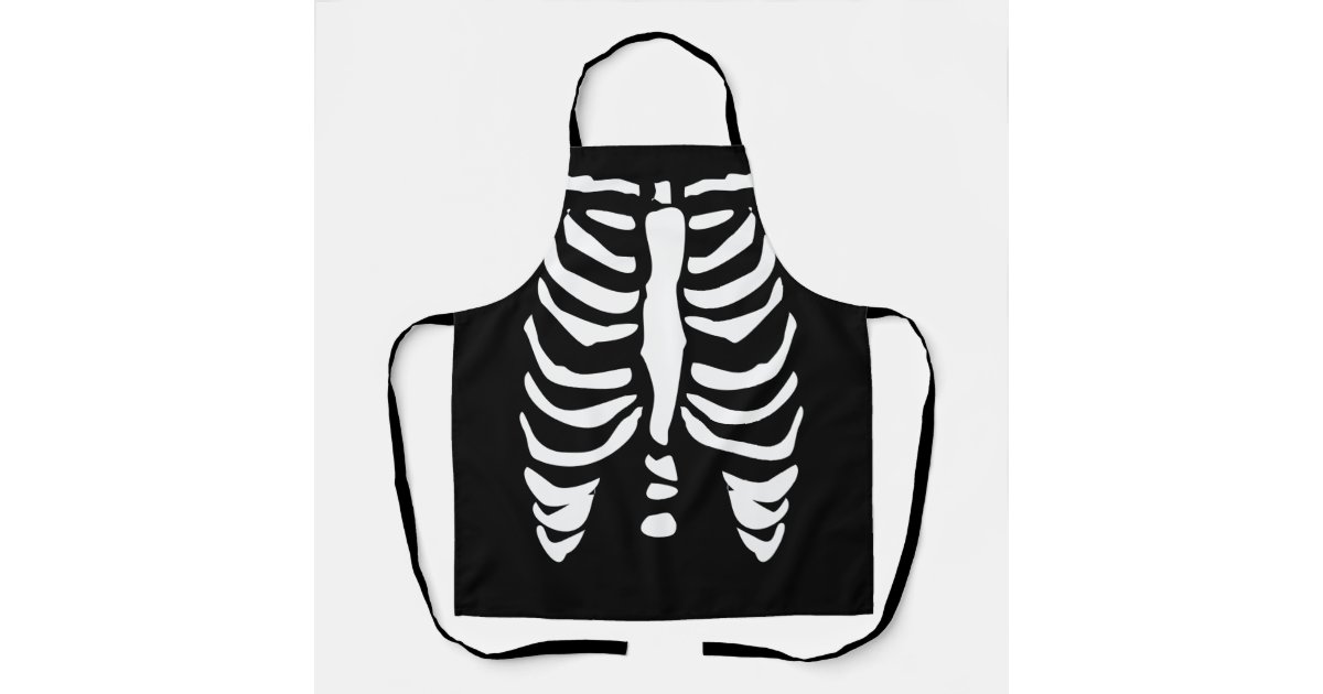 Black Halloween party apron with skeleton rib cage | Zazzle
