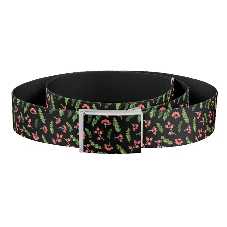 Black Hand Drawn Christmas Mistletoe Pattern Belt | Zazzle