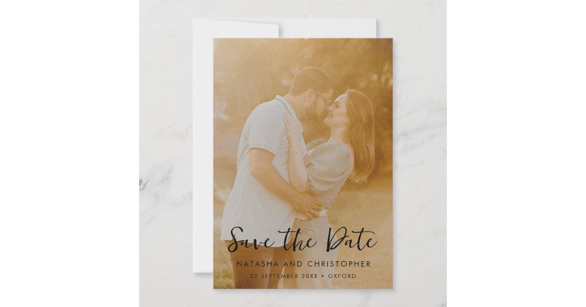 Black Handwritten Overlay Vertical Photo QR Code Save The Date | Zazzle