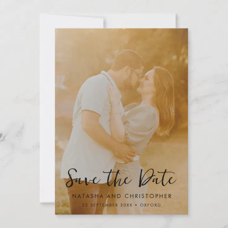 Black Handwritten Overlay Vertical Photo QR Code Save The Date | Zazzle