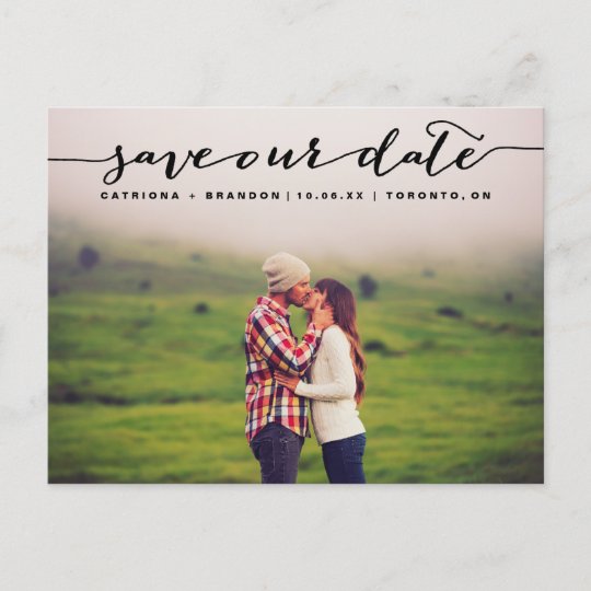Black Handwritten Script Photo Save Our Date Announcement Postcard ...