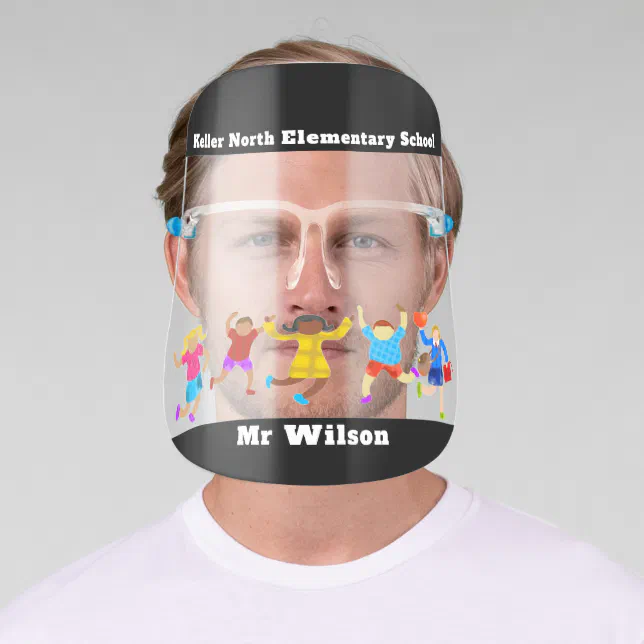 Black Happy Children School Teacher School Name Face Shield | Zazzle