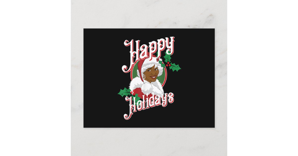 Black Happy Holidays African American Santa Mrs Cl Postcard | Zazzle