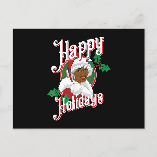 Black Happy Holidays African American Santa Mrs Cl Postcard | Zazzle