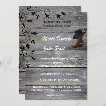 Black Hat and Cowboy Boot Classic Rustic Wedding Invitation | Zazzle