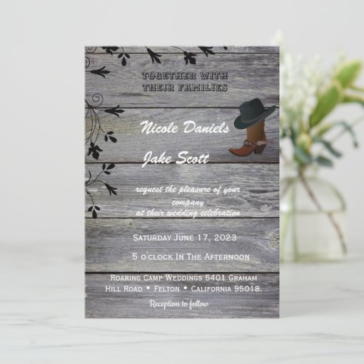 Black Hat and Cowboy Boot Classic Rustic Wedding Invitation | Zazzle