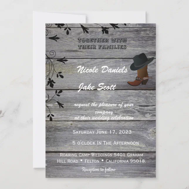 Black Hat and Cowboy Boot Classic Rustic Wedding Invitation | Zazzle