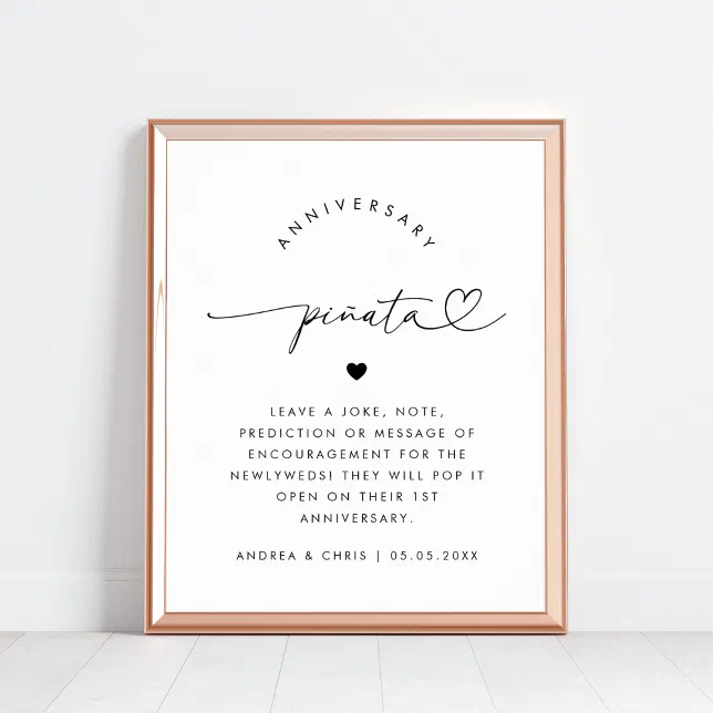 Black Heart Script Anniversary Piñata Wedding Sign | Zazzle