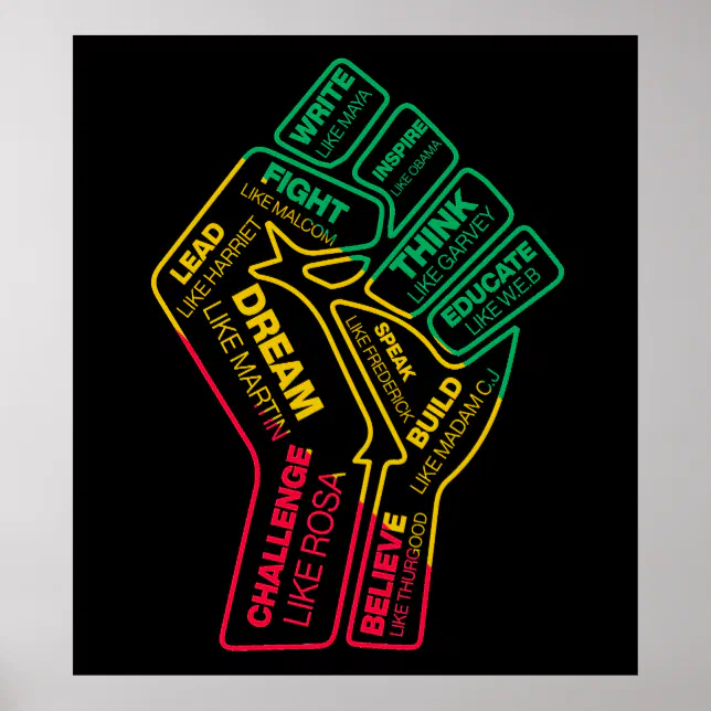 Black history hero's motivational fist poster | Zazzle