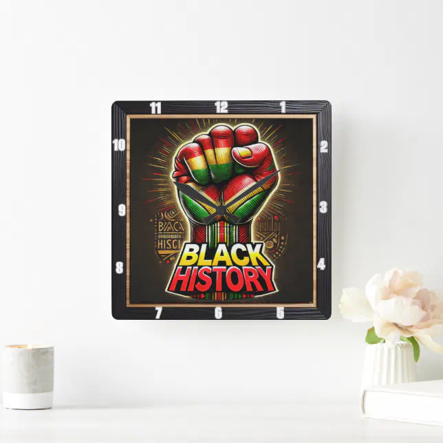 Black History Theme Empowering Symbolic Design Square Wall Clock | Zazzle