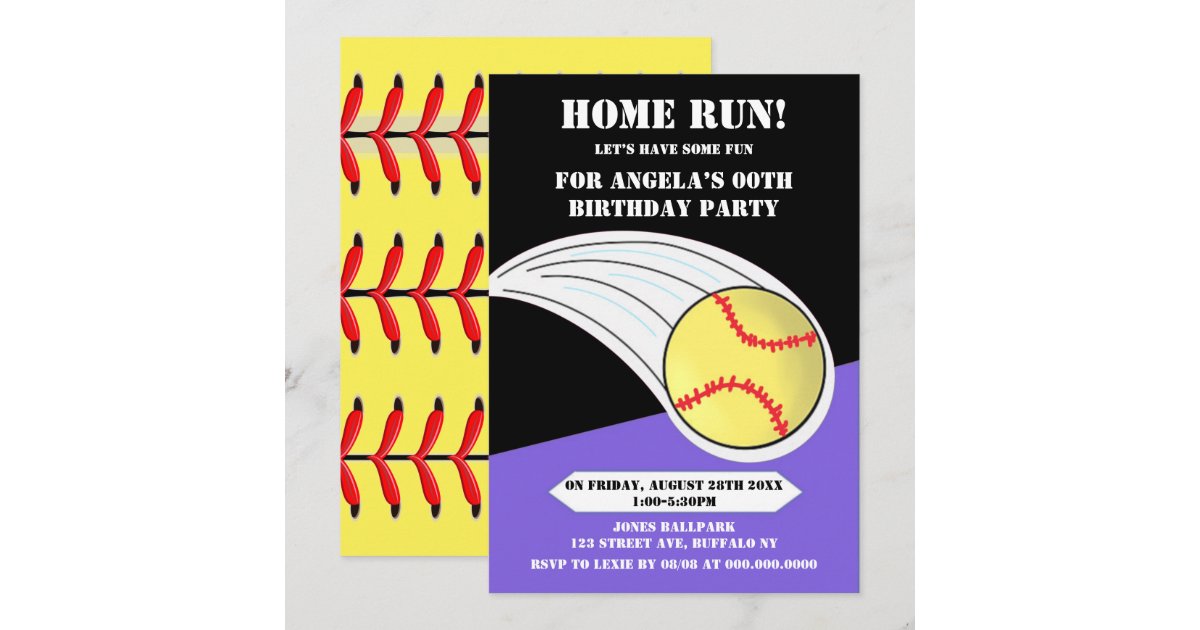 Black Home Run Softball Birthday Party | Zazzle