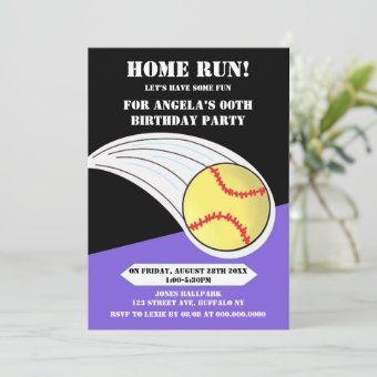 Black Home Run Softball Birthday Party | Zazzle