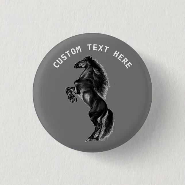 Black Horse Button with Custom Text and Color | Zazzle