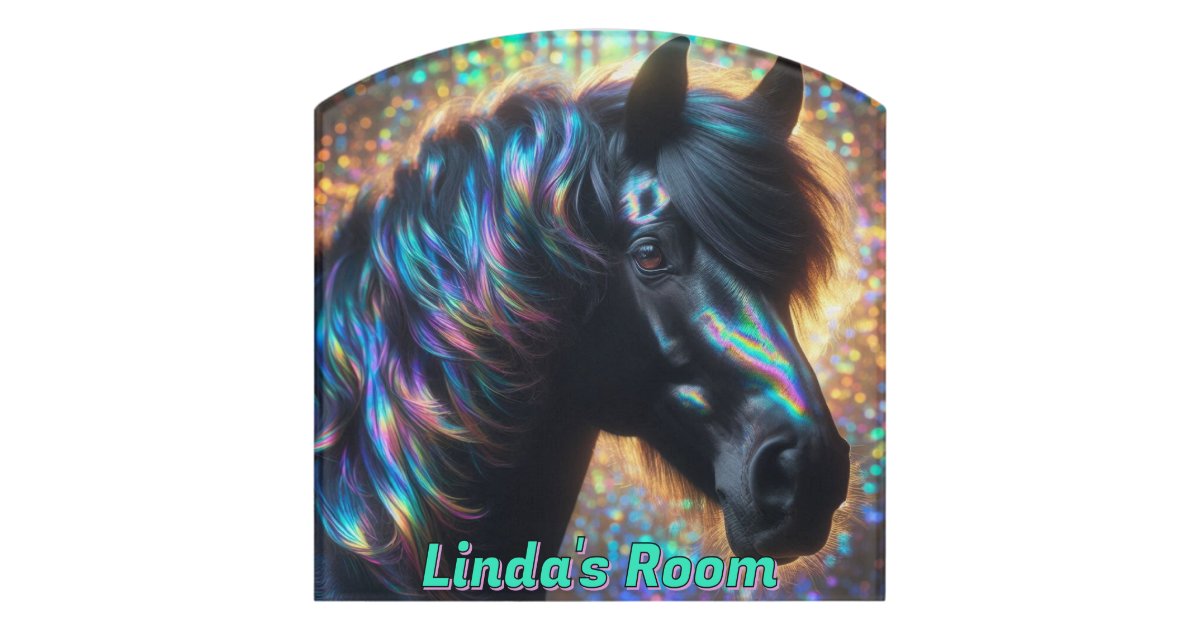 Black Horse with Iridescent Mane Door Sign | Zazzle