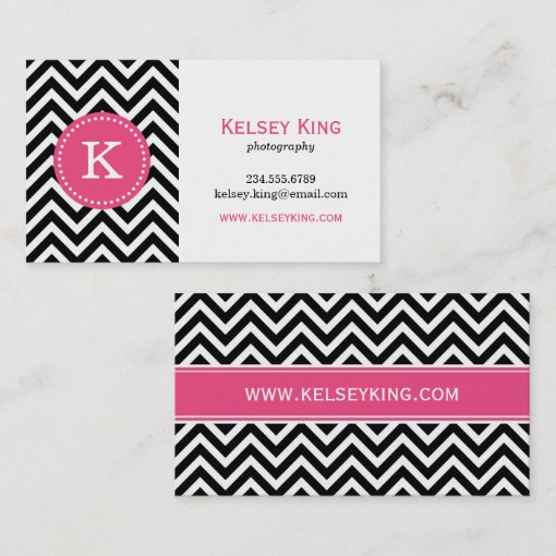 Black & Hot Pink Chevron Custom Monogram Business Card | Zazzle