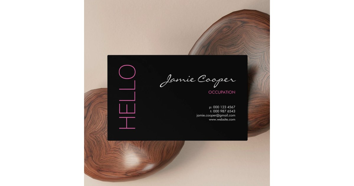Black & Hot Pink Hello Business Card | Zazzle