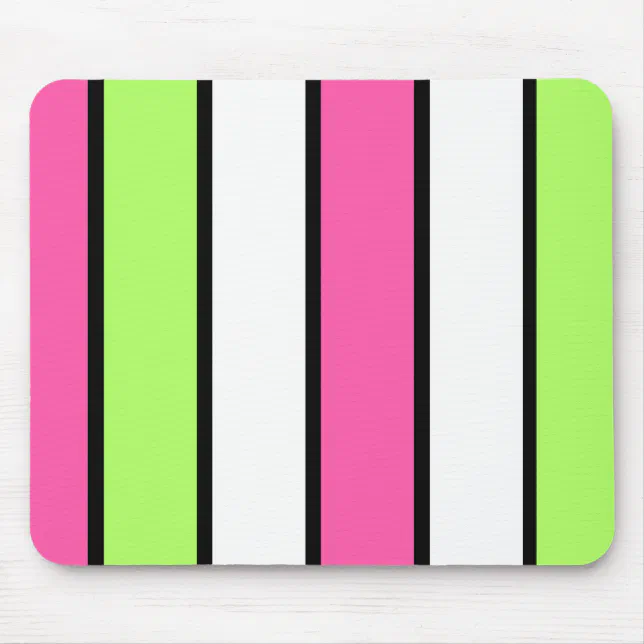 Black, Hot Pink, Lime Green and White stripes Mouse Pad | Zazzle