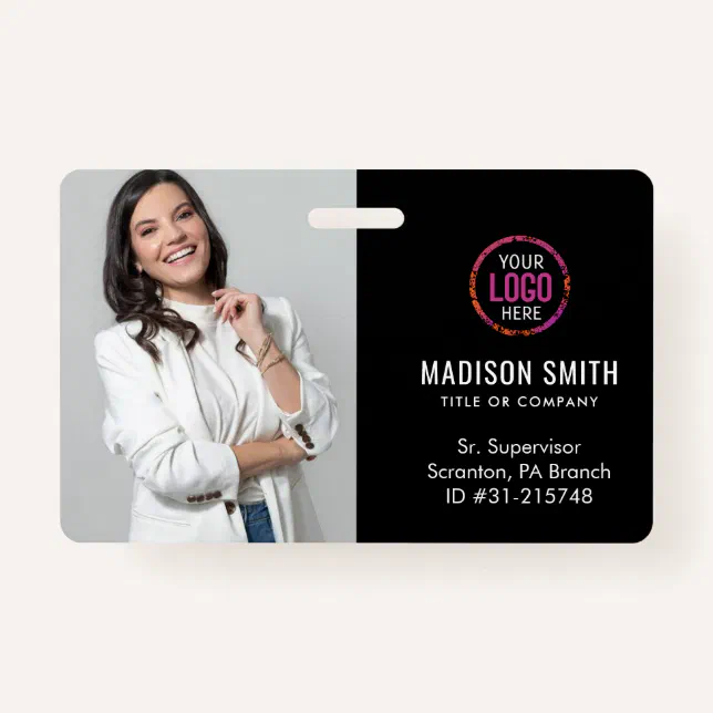 Black ID Card | Modern Minimalist Company Employee Badge | Zazzle