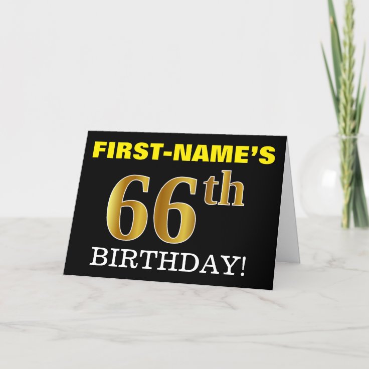 Black, Imitation Gold "66th BIRTHDAY" Card | Zazzle