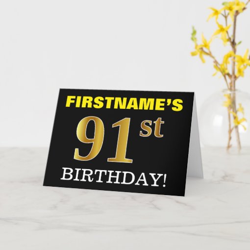 Black, Imitation Gold "91st BIRTHDAY" Card | Zazzle