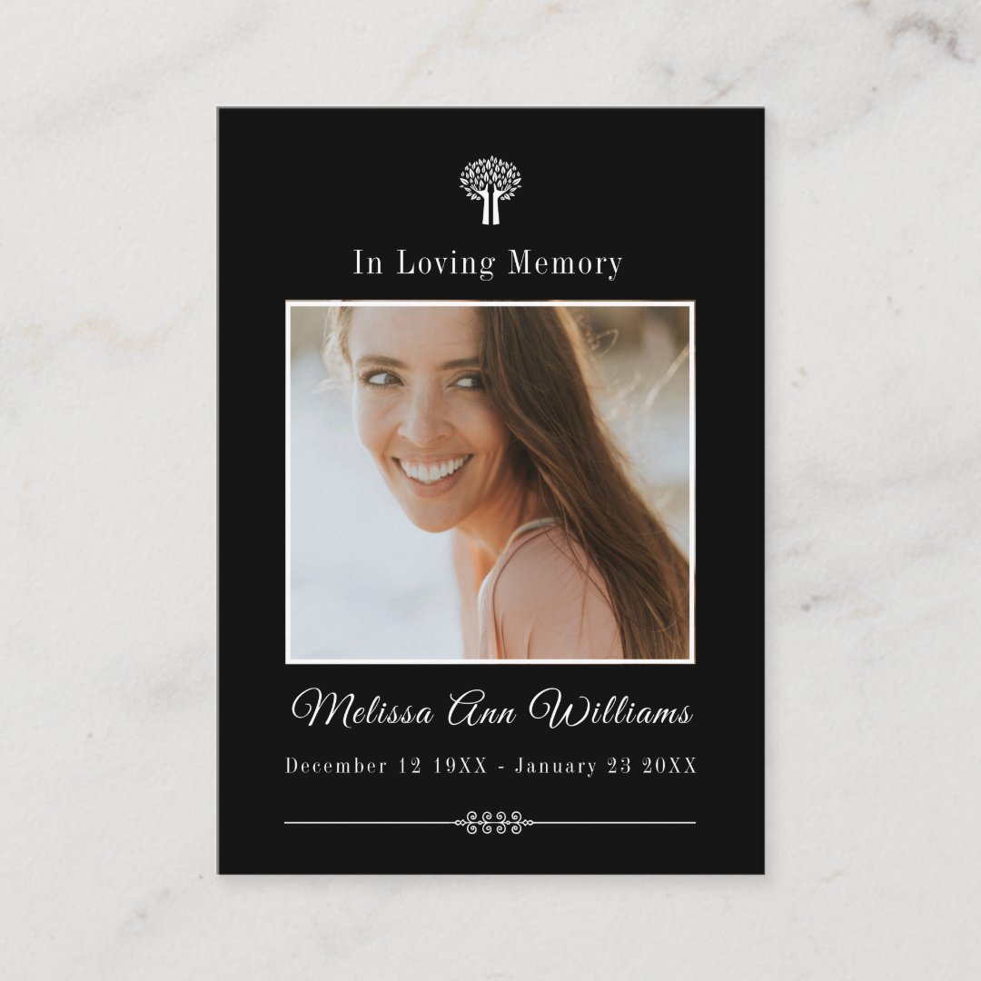 Black In Loving Memory Tree Funeral Memorial Card | Zazzle