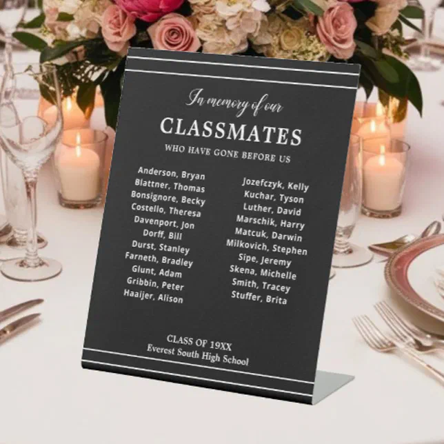 Black In Memory Of Classmates Names Class Reunion Pedestal Sign | Zazzle
