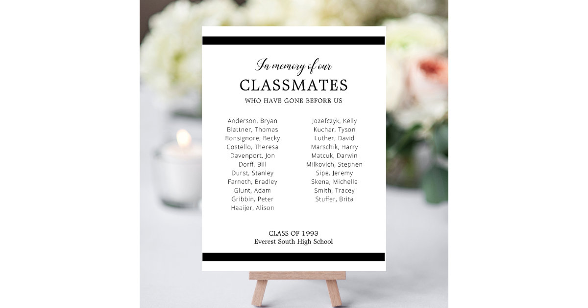 Black In Memory Of Our Classmates List Of Names Foam Board | Zazzle