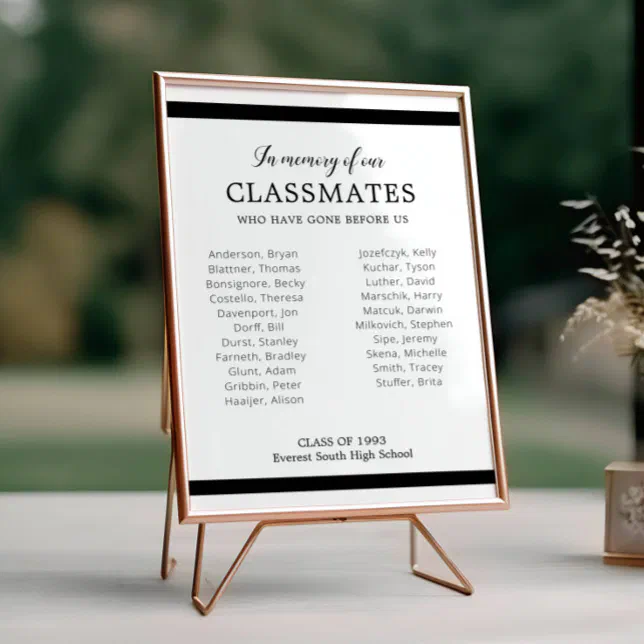 Black In Memory Of Our Classmates Reunion Memorial Poster | Zazzle