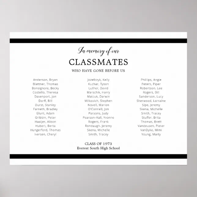 Black In Memory Of Our Classmates School Reunion Poster | Zazzle