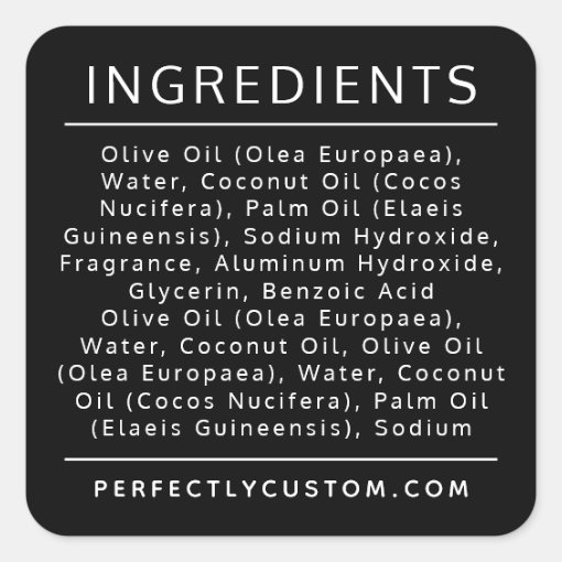 Black ingredient list product label | Zazzle