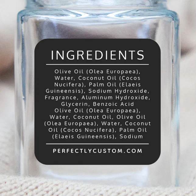 Black ingredient list product label | Zazzle