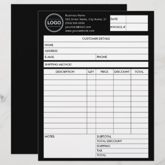Black Invoice Business Sales Logo Form Receipt Letterhead | Zazzle