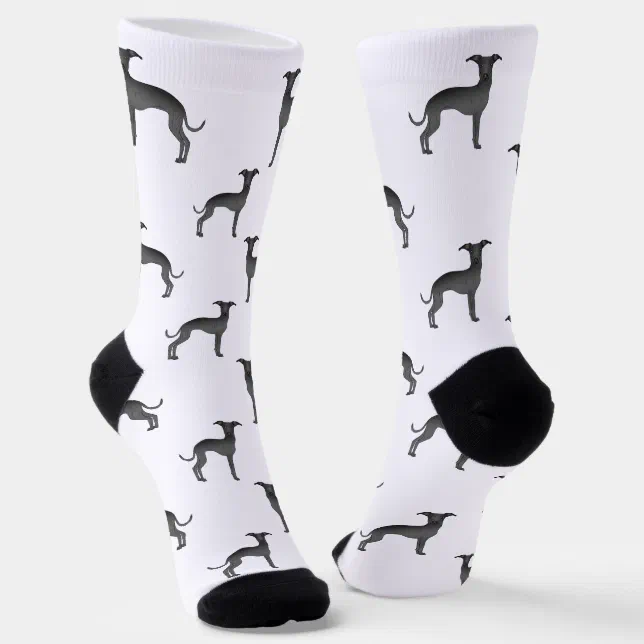 Black Italian Greyhound Cute Cartoon Dog Pattern Socks | Zazzle