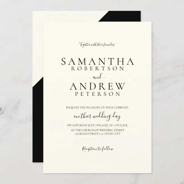 Black ivory elegant simple typography wedding invitation | Zazzle