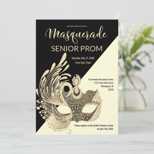 Black Ivory Gold Glitter Masquerade Prom Invitation | Zazzle