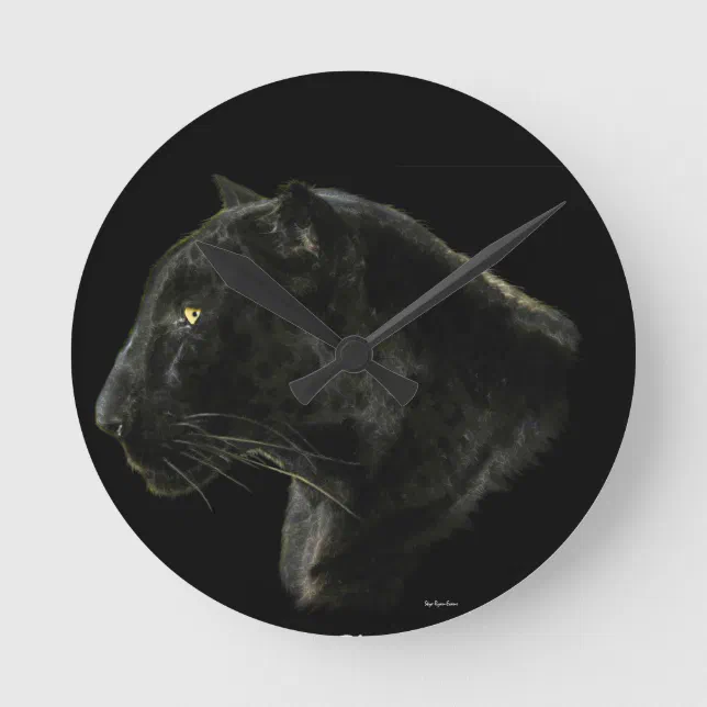 Black Jaguar Big Cat Animal-Lover's Wall Clock | Zazzle