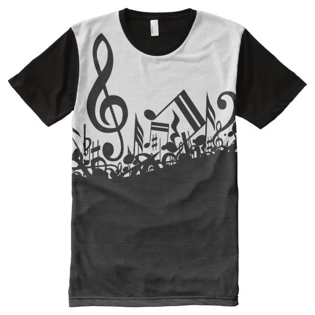 Black Jumbled Music Notes All-Over-Print T-Shirt | Zazzle